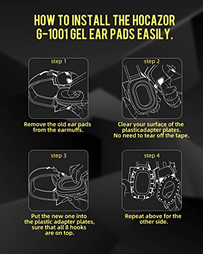 Hocazor G-1001 Replacement Gel Ear Pads Compatible with Awesafe, Howard Leight Earmuffs, Gucho Ear Protection, Zohan EM054 Hearing Protector Silicone Ear Cushions Hygiene Kit
