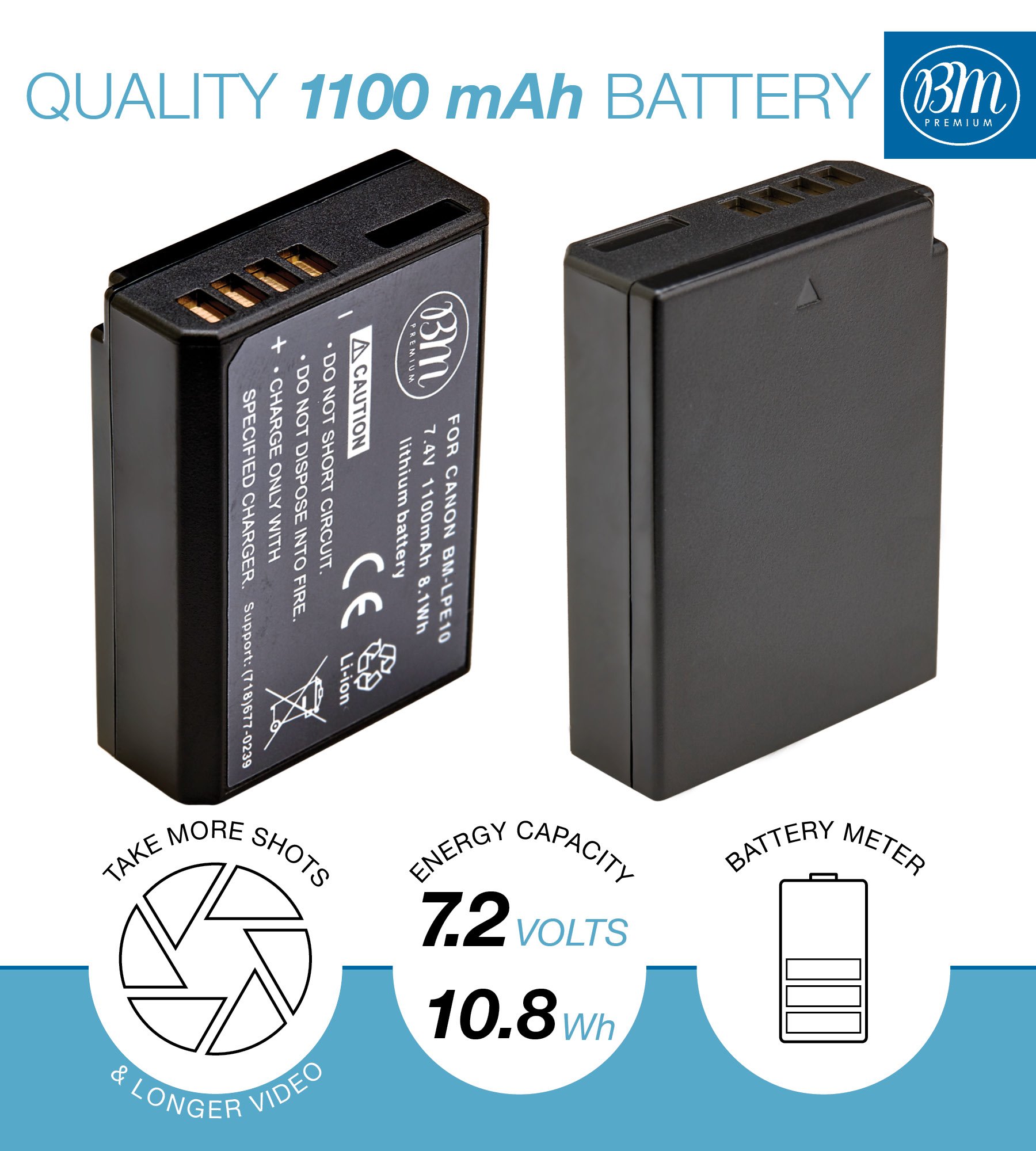 BM Premium 4 Pack of LP-E10 Batteries for Canon EOS Rebel T3, T5, T6, T7, Kiss X50, Kiss X70, EOS 1100D, EOS 1200D, EOS 1300D, EOS 2000D Digital Cameras