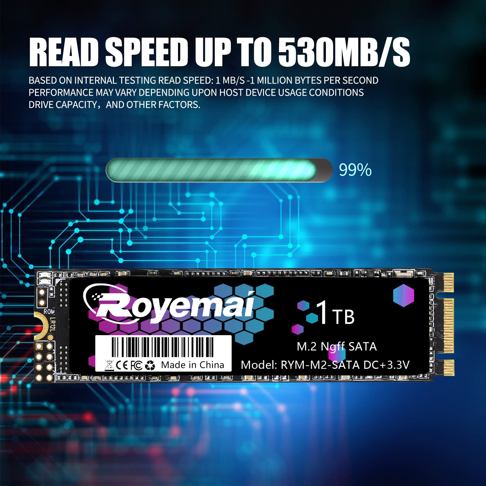 D DUOMEIQI 1TB M.2 Ngff SATA SSD 2280 SATA III 6Gb/s Internal Solid State Drive, 3D NAND TLC (Read/Write Speed up to 520/460 MB/s), 1TB SSD Compatible with Laptop and PC Desktop