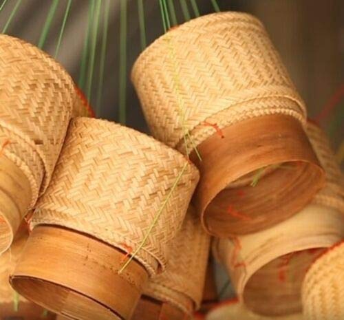 Handwoven Handmade Sticky Rice Serving Basket from Natural Bamboo Size 8x8x8 inches
