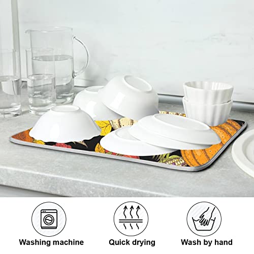 Summer Sunflowers Dish Drying Mat for Kitchen Counter 16x18 In Pumpkins Reversible Cute Sunflowers Tableware Pad Dish Drainer Rack Mats Fast Absorbent Kitchen Accessories for Countertop Sink