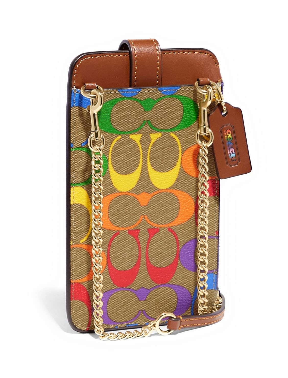 Coach Womens North/South Phone Crossbody In Rainbow Signature Canvas