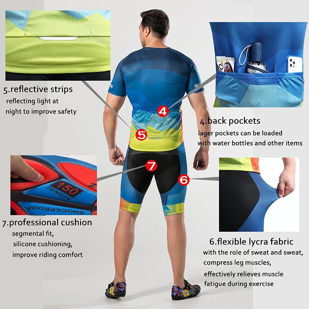 MOXILYN Men's Bike Clothing Set Cycling Jerseys Road Bicycle Shirts Kit + Bib Shorts Quick-Dry Full Zipper Riding Clothes