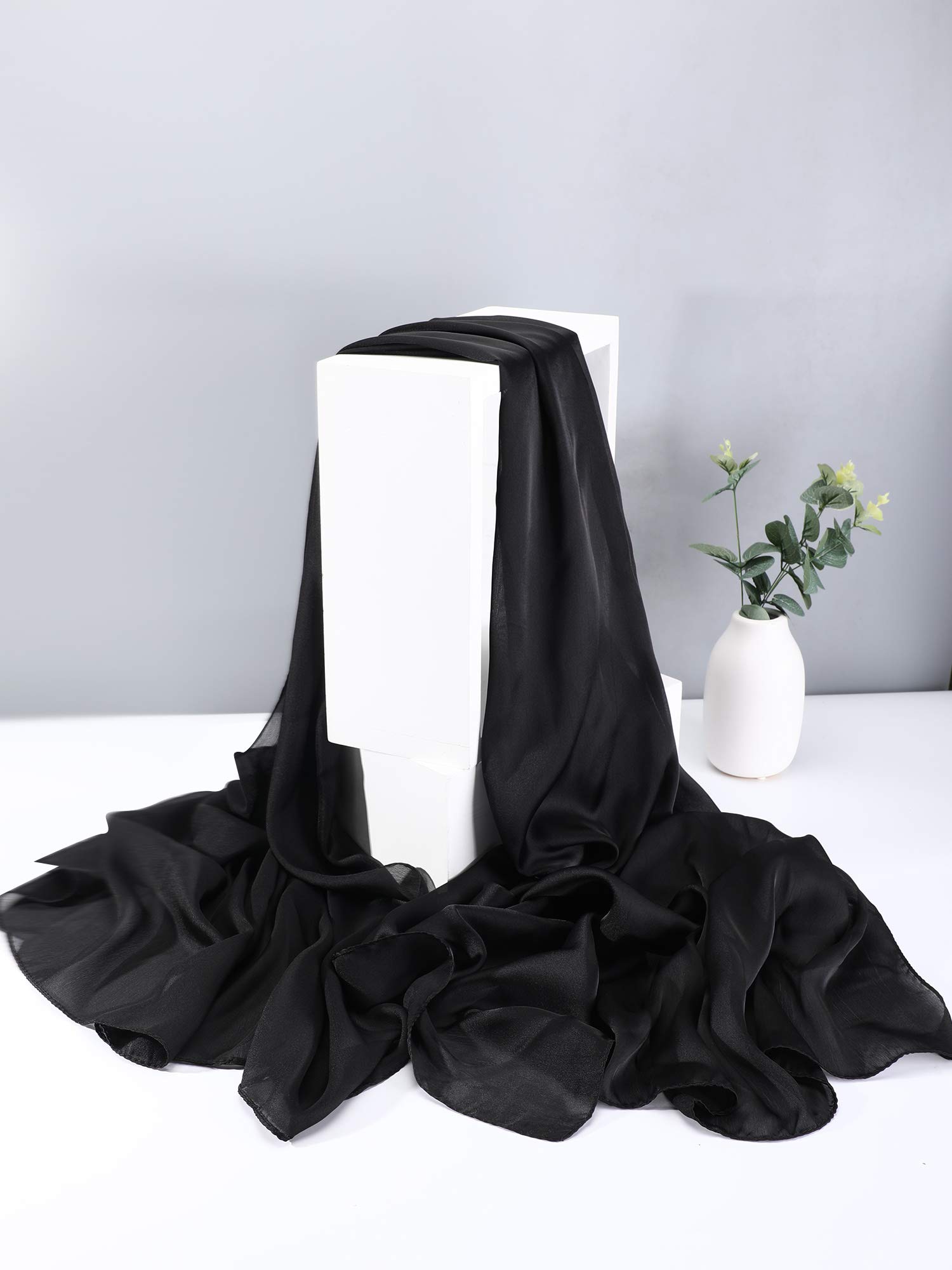 Boao Women Scarves Soft Long Satin Shawl Wrap Light Sheer Scarf for Wedding Party Accessory (Black)