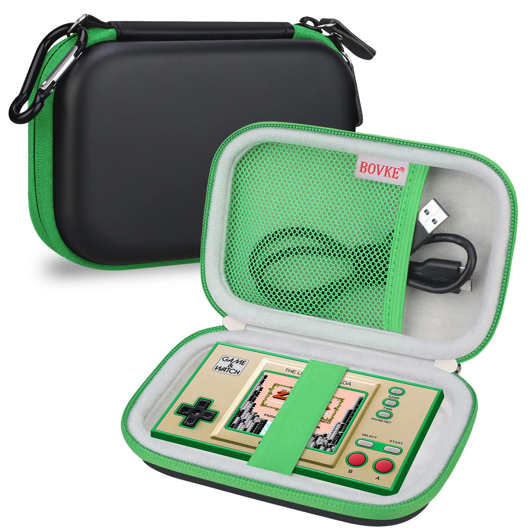 BOVKE Carrying Case Compatible with Nintendo Game & Watch: The Legend of Zelda Handheld Game Consoles Classic Device, Extra Mesh Pocket for Charging Cable Zelda Accessories, Black