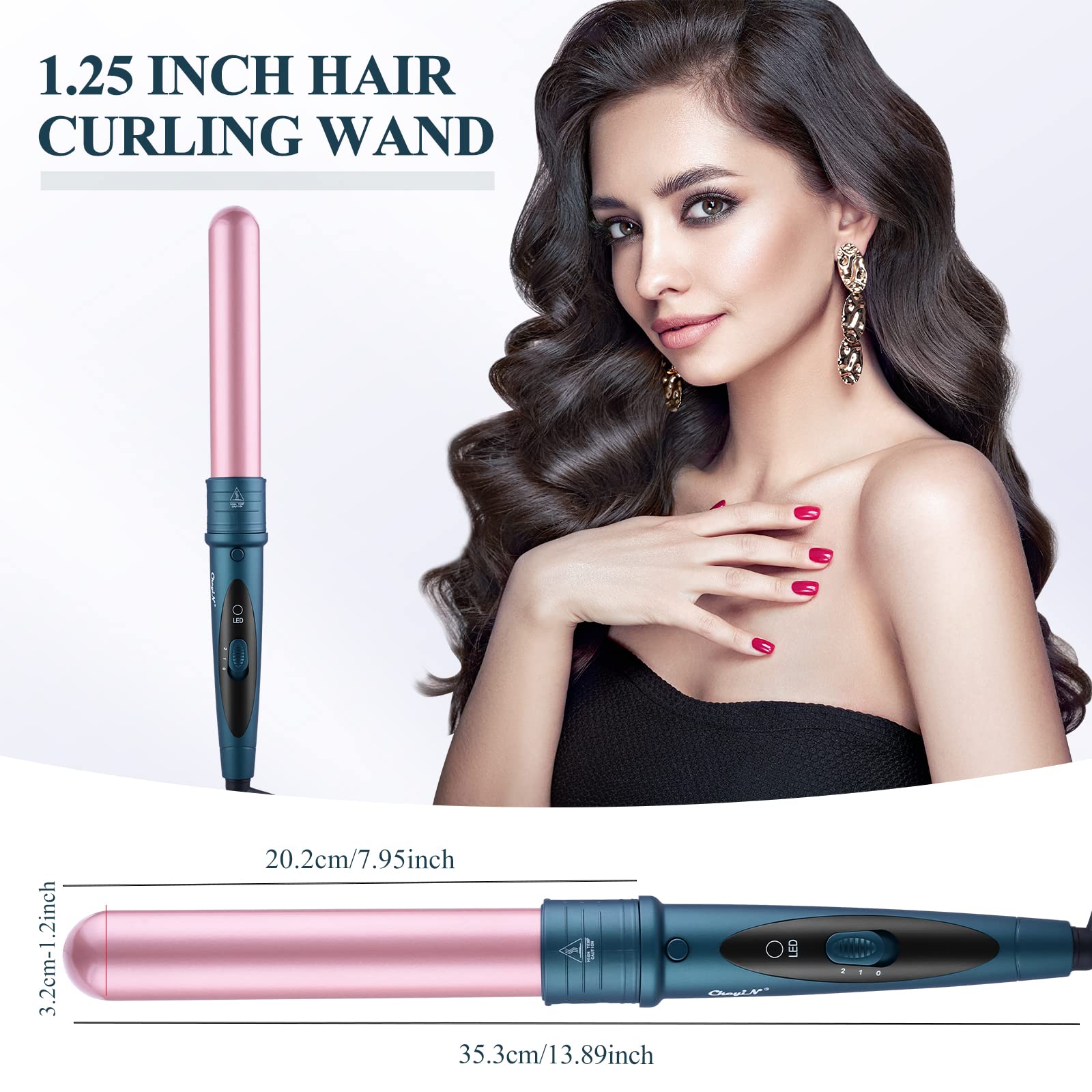 CkeyiN Curling Wand, 1.25 Inch Tourmaline Ceramic Coating Curling Iron with Adjustable Temperature, 30s Fast Heating Hair Curler