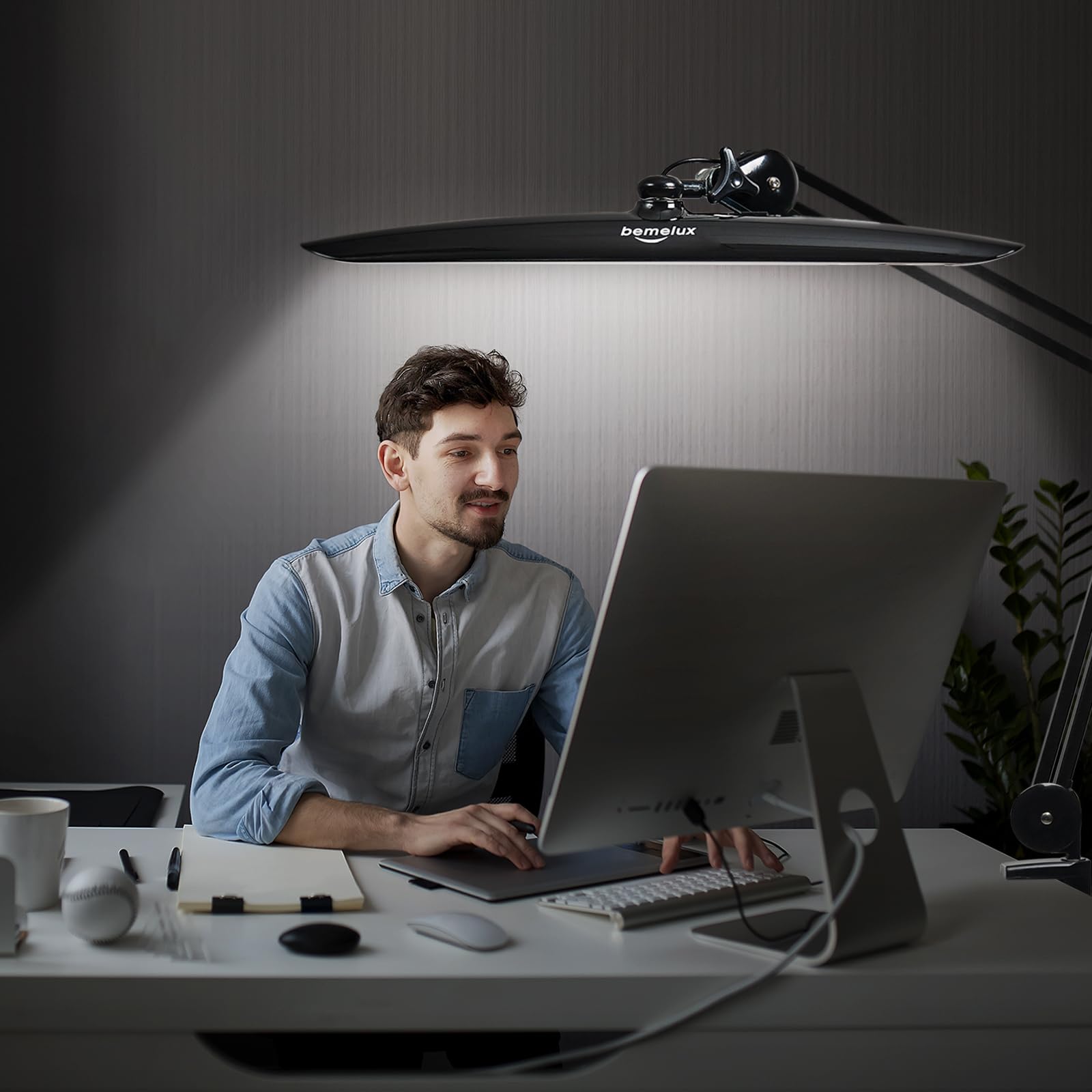 bemelux LED Desk Lamp with Clamp, Dimming Task Lamp for Reading Desktop Office Workbench Table Architect Sewing Study Home Craft, Bright 117PCS LEDs, 2200 Lumens 20 Inch Metal Swivel Arm Work Lamp