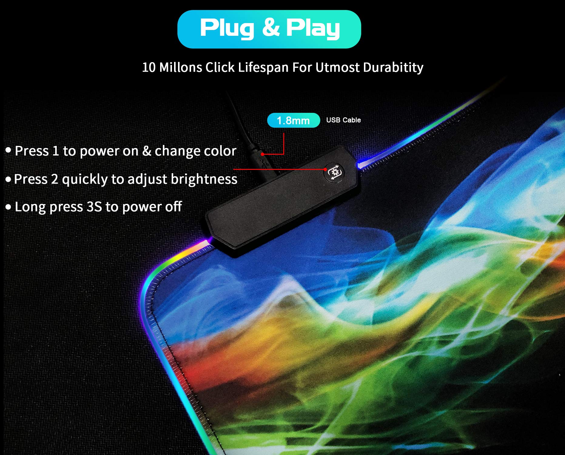 Large RGB Gaming Mouse Pad - Big Gaming Led Mouse Pad Smoothly Waterproof Surface XXL Mouse Pad with Anti-Slip Rubber Base Stitched Edge Mouse Pad for Keyboard,31.5"x12"x0.15"(Flame Soccer)