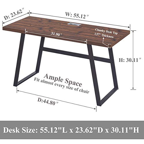 BON AUGURE Computer Desk, Modern Simple Wood Home Office Desk, Wood and Metal PC Writing Workstation, Walnut Sturdy Home Office Desks (55 Inch, Rustic Oak)