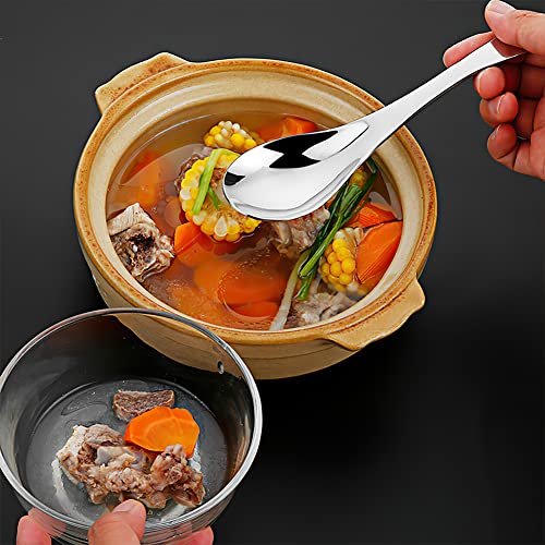 Soup Spoons, AOOSY 6 Pieces Stainless Steel Korean Spoons, Asian Soup Spoons, 6.3 inches Heavy Duty Asian Thick Short Handle Ramen Spoons for Soup Cereals, Chinese Spoon