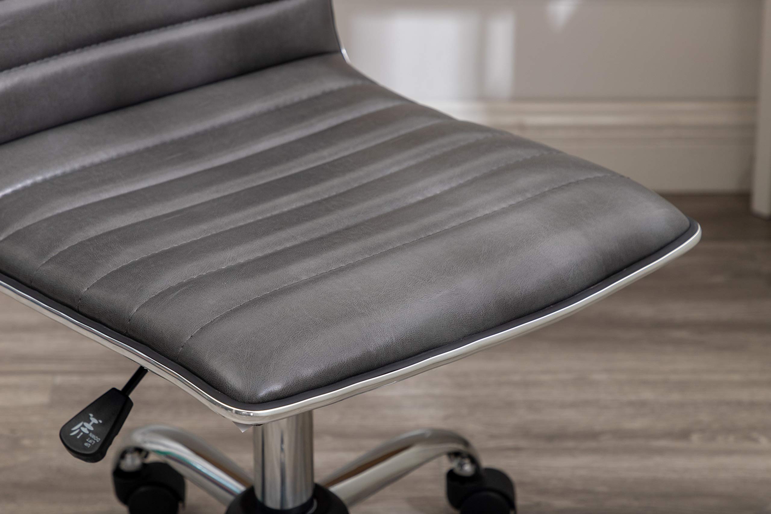 BTEXPERT Home Gray Swivel Mid Back Armless Ribbed Designer Task Faux Leather Soft Upholstery Office Chair