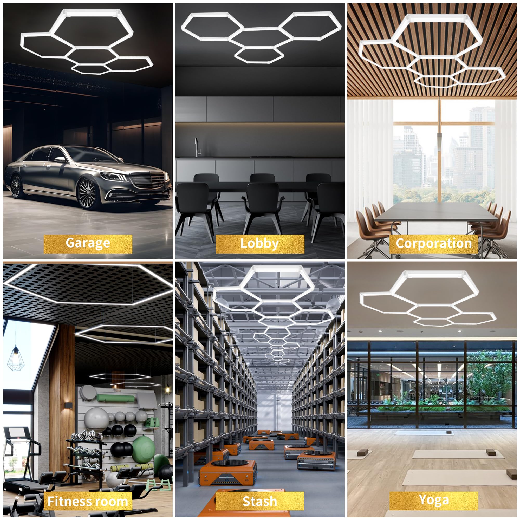 Dimgogo Hexagon LED Garage Ceiling Lights,25 Pack 17280LM Super Bright LED car Lights for Warehouse Basement Workshop Gym Car Detailing Shop Wash Room
