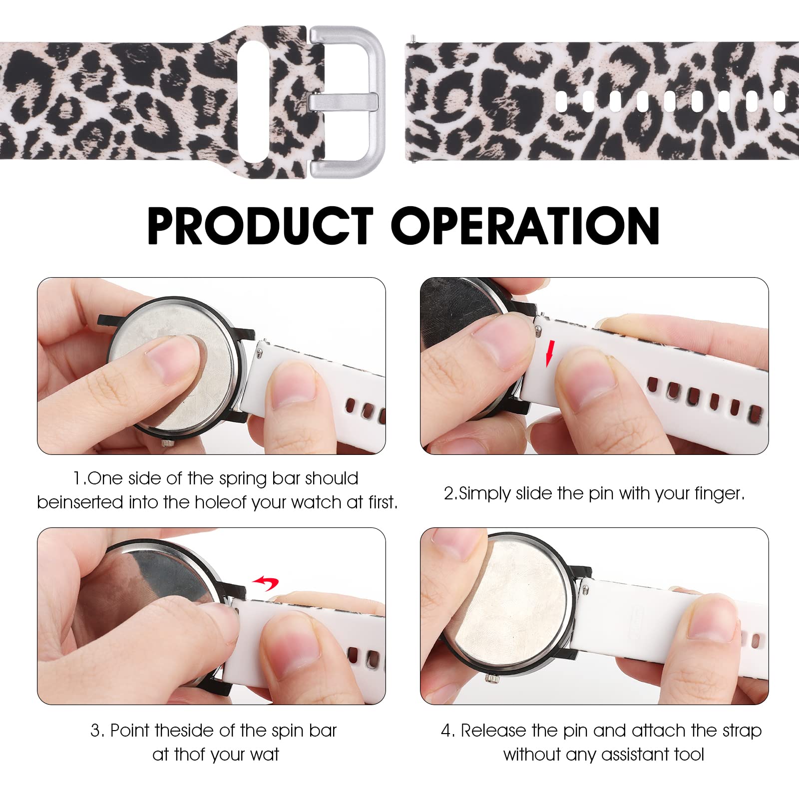 cobee Single-Sided Printed Sport Bands, Smart Watch Straps, Silicone Watch Strap Compatible with Smart Watch Sport Watch (22mm, Leopard Print)