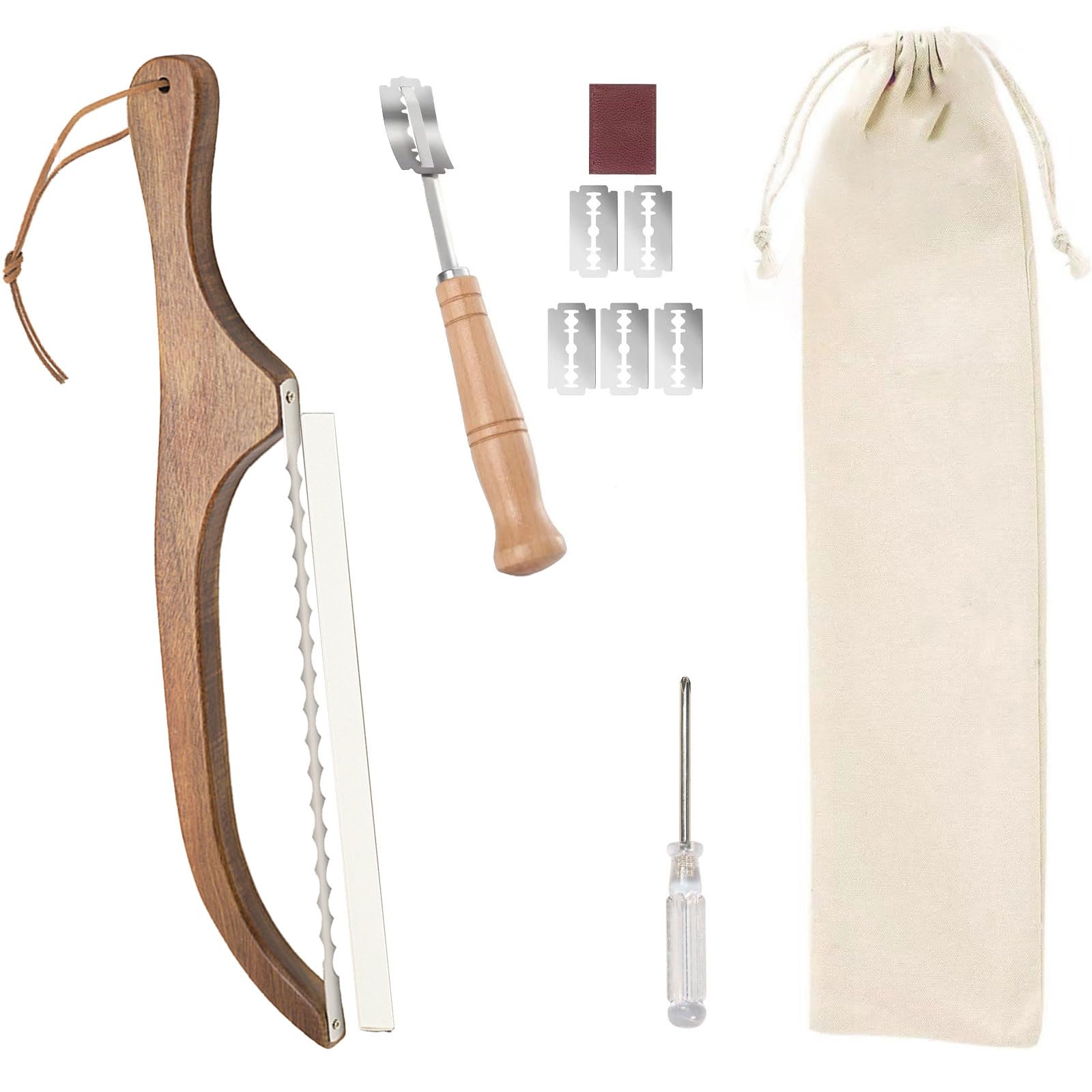 Flechazo Bread Knife for Homemade Bread - with Sourdough Lame Bread Scoring Tool and Replacement Stainless Steel Saw, Premium Serrated Blade for Effortless Slicing Bread, Sourdough and More