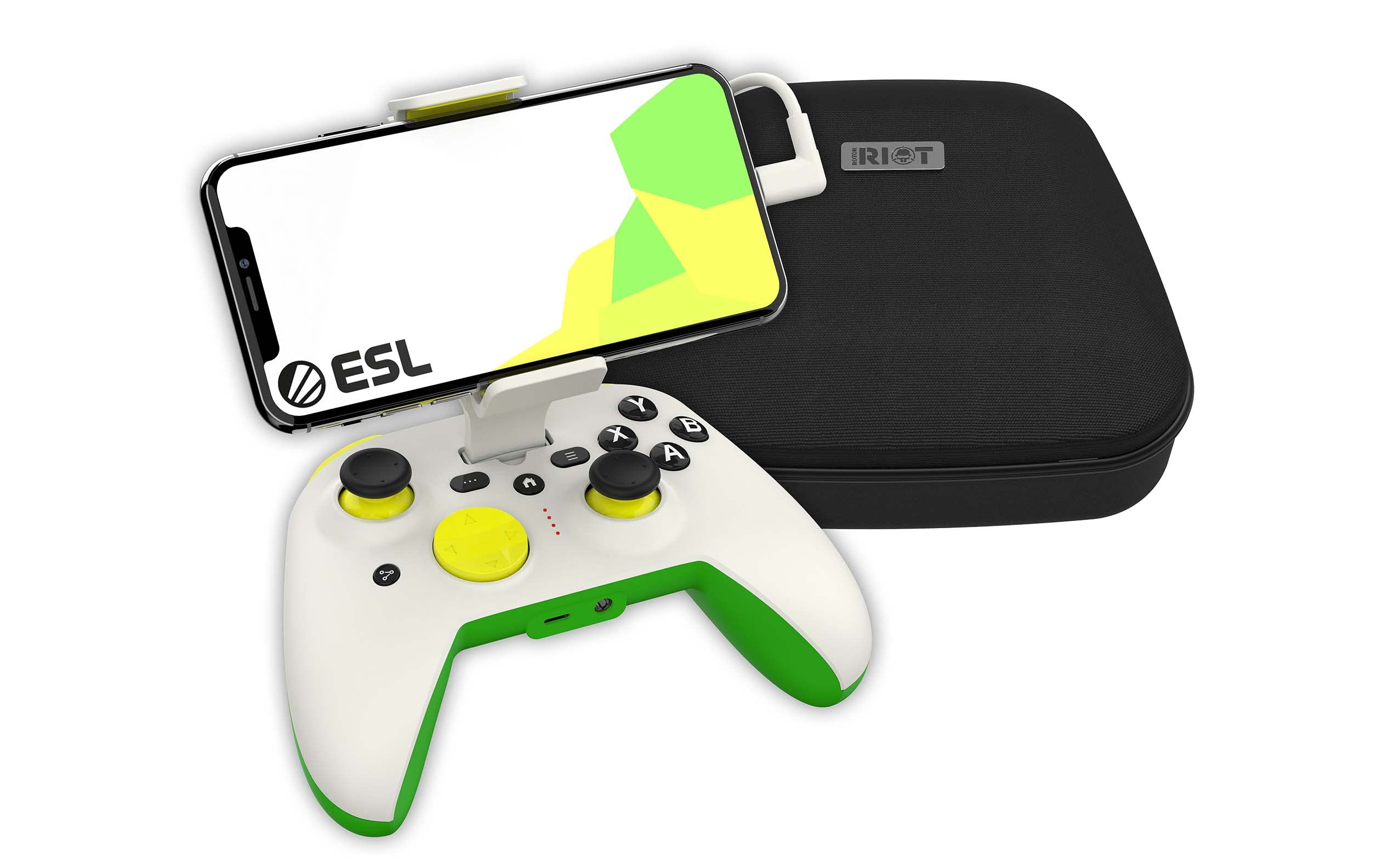 RiotPWR ESL Gaming Controller for iOS iPhone & Carry Case – Wired Gamepad with Triggers, Power Pass Through Charging, D-Pad & Headphone Socket - Handheld Game Console Accessory