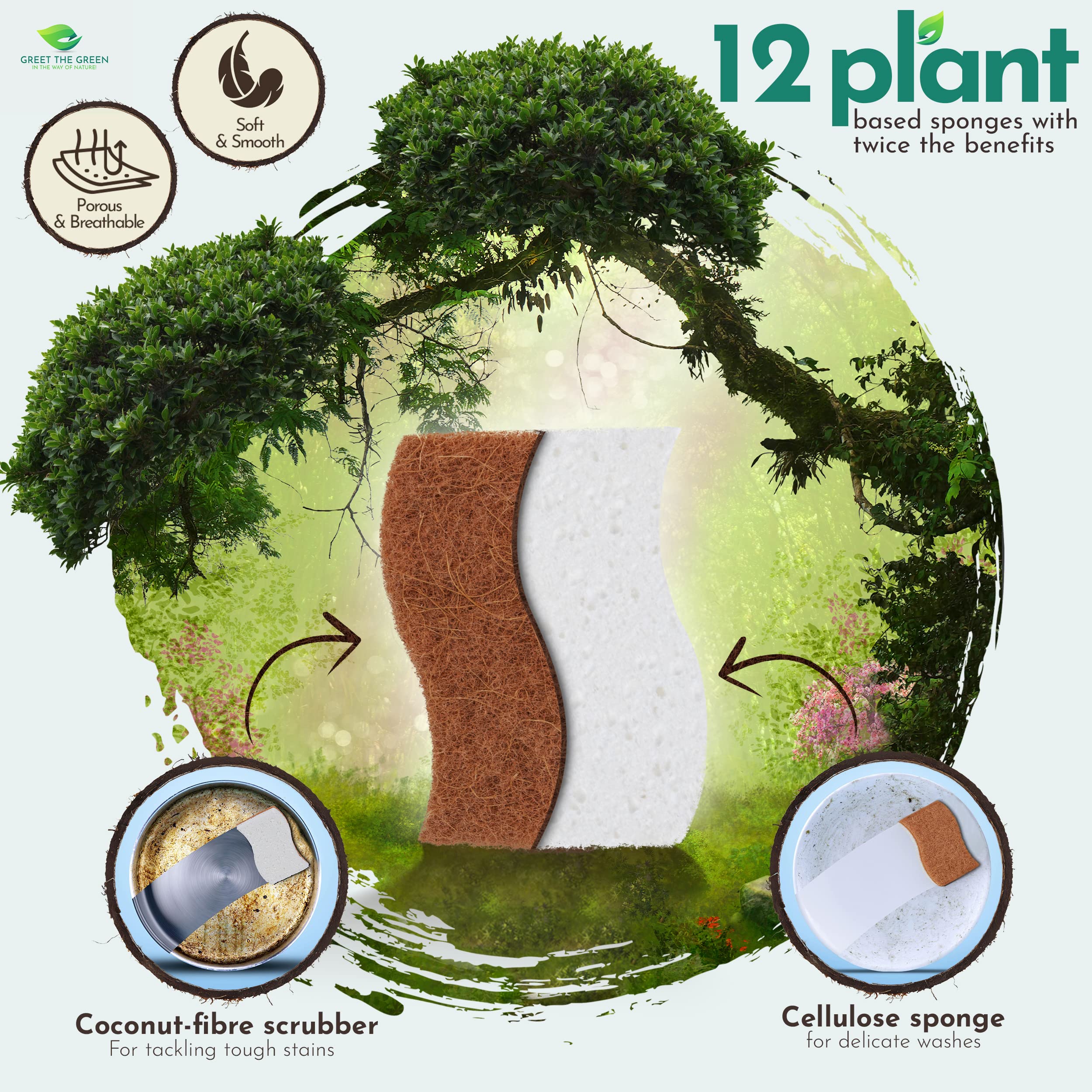 Biodegradable Sponges 12 Pack of Sponges Kitchen Natural Sponges for Dishes Natural Sponge - Dish Sponge Eco Friendly Sponges Natural Kitchen Sponge