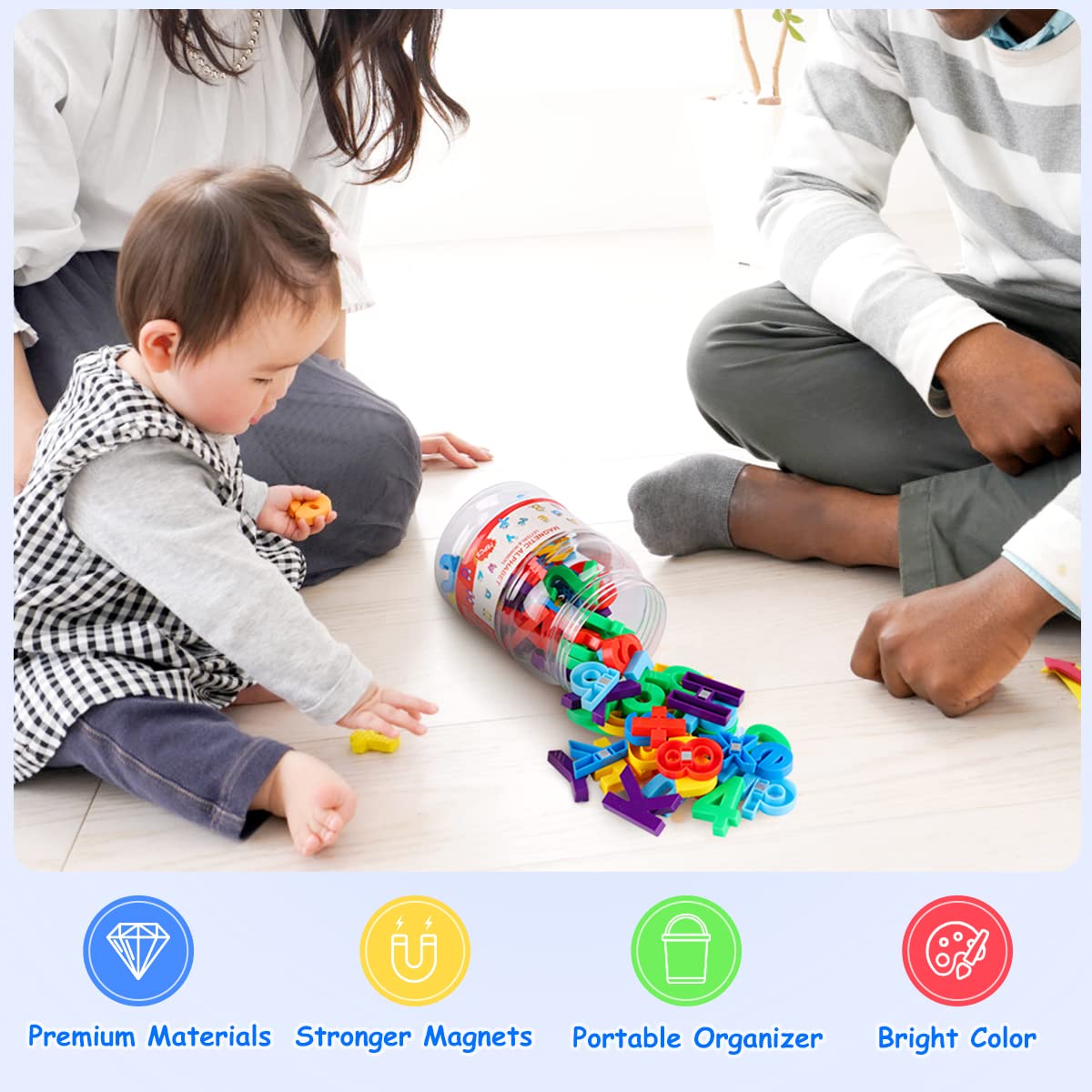 Magnetic Letters and Numbers, Stronger Magnets Design Alphabet ABC 123 Magnets, Safe Colorful Magnets Refrigerator Toys Set Learning Spelling Counting for Kids Toddlers(78 PCS)