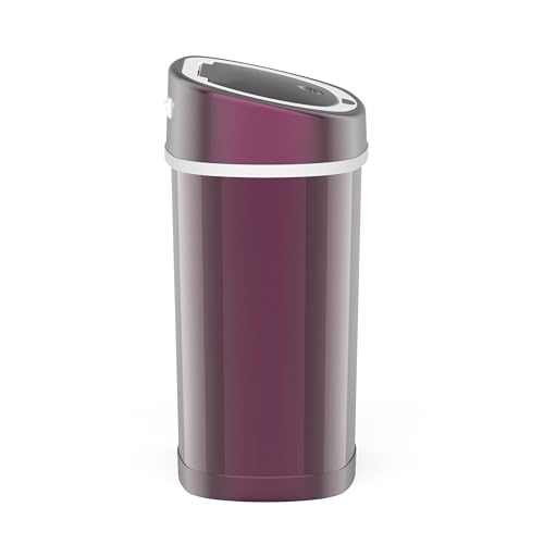 CLMSTE 4 Gallon Office Trash Can, Oval Non-Contact Stainless Steel Trash Can (Purple), WYT-42
