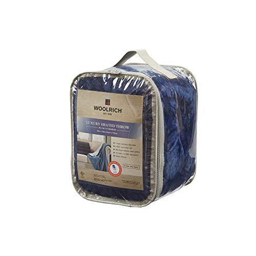 Woolrich Heated Plush to Berber Electric Blanket Throw Ultra Soft Knitted , Super Warm and Snuggly Cozy with Auto Shut Off and Multi Heat Level Setting Controllers, Throw: 60x70", Indigo