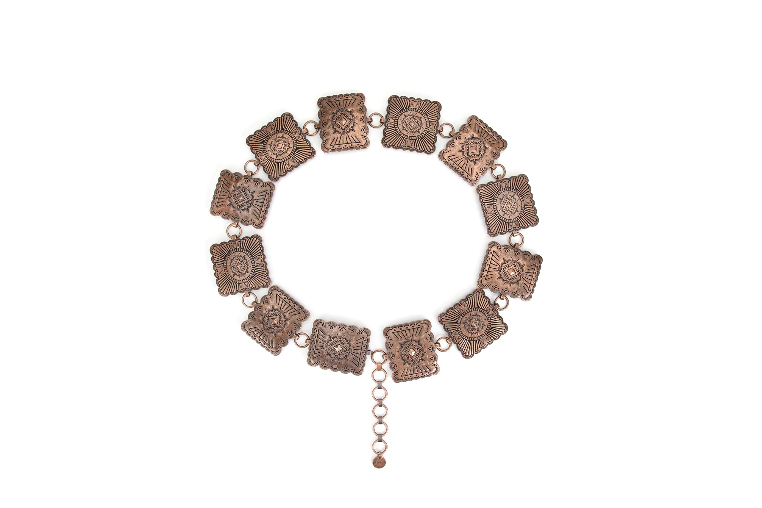 CNBOME Women's Bronze Antique Silver Square Buckle Chain Belt Adjustable Metal Belt (Brone, XLarge)