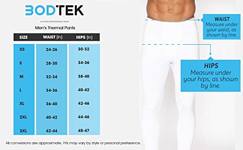 Bodtek Mens Thermal Underwear Pants Premium Long Johns Fleece Lined Base Layer Bottom (Black, Medium)