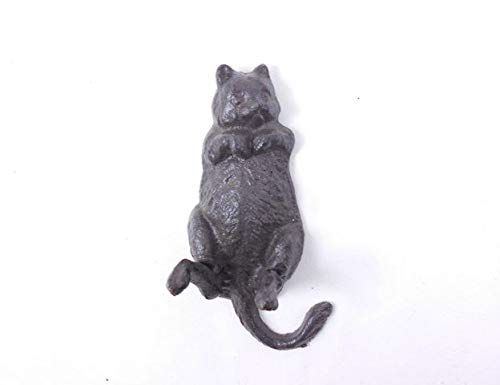 Handcrafted Nautical Decor Cast Iron Happy Fat Cat Wall Hook 6"
