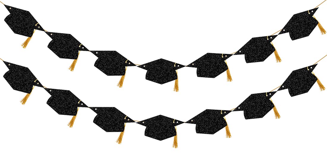 Graduation Decorations Class of 2024 Glitter Pre-Strung Congrats Grad Graduation with Tassel Party Congratulations Banner Decor College High School Graduation Party Favors Black