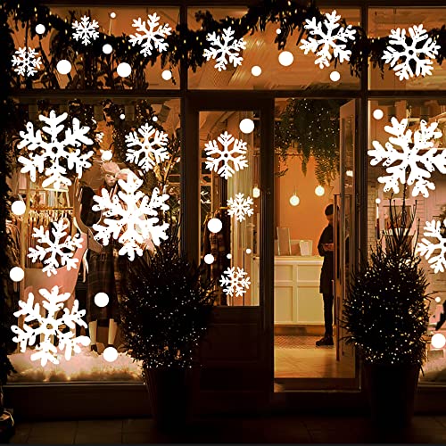 Ivenf Christmas Decorations Indoor, 8 Sheets Extra Large White Snowflake Window Clings Decor, Farmhouse Rustic Xmas Snowflake Decorations for the Home School Office Classroom Kids Winter Holiday Party