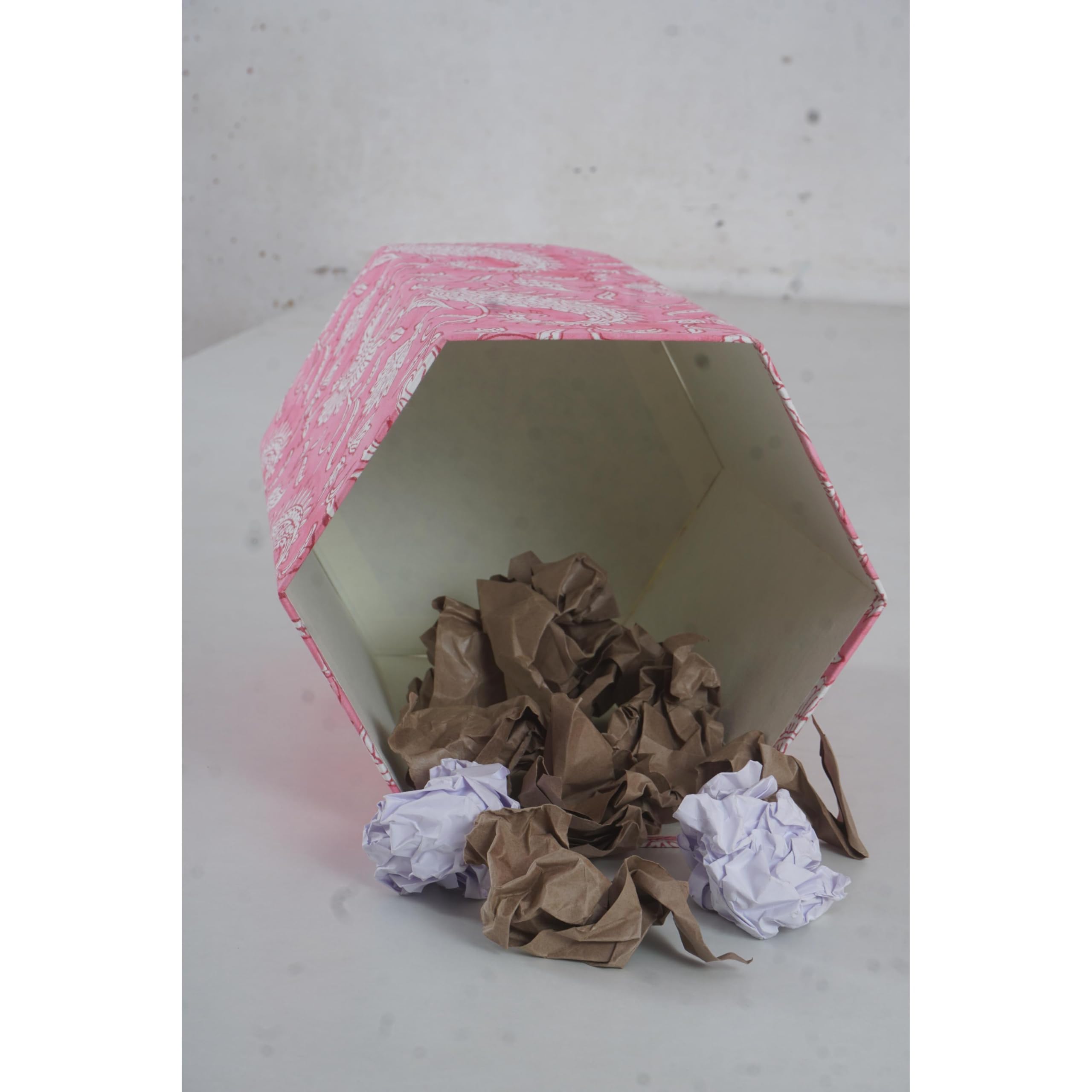 Floral Hand Block Printed 3.3 Gallon Decorative Waste Basket – Eco-Friendly Cardboard Trash Can, Plastic-Free & Sustainable, Perfect for Christmas and Housewarming Gifts (1, Pink MUKAT)