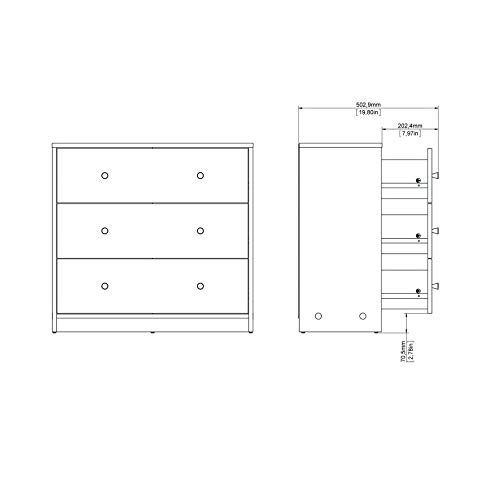 Tvilum, Bedroom Furniture, Silver Handles, Modern and Elegant Design 3 Drawer Chest, Brown