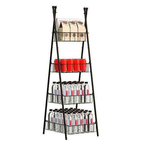 ETELI Water Bottle Organizer Storage 4 Tier Metal Drink Beverage Organizer Free Standing Triangular Water Bottle Rack Stand Holder Shelf for Kitchen Pantry, Black