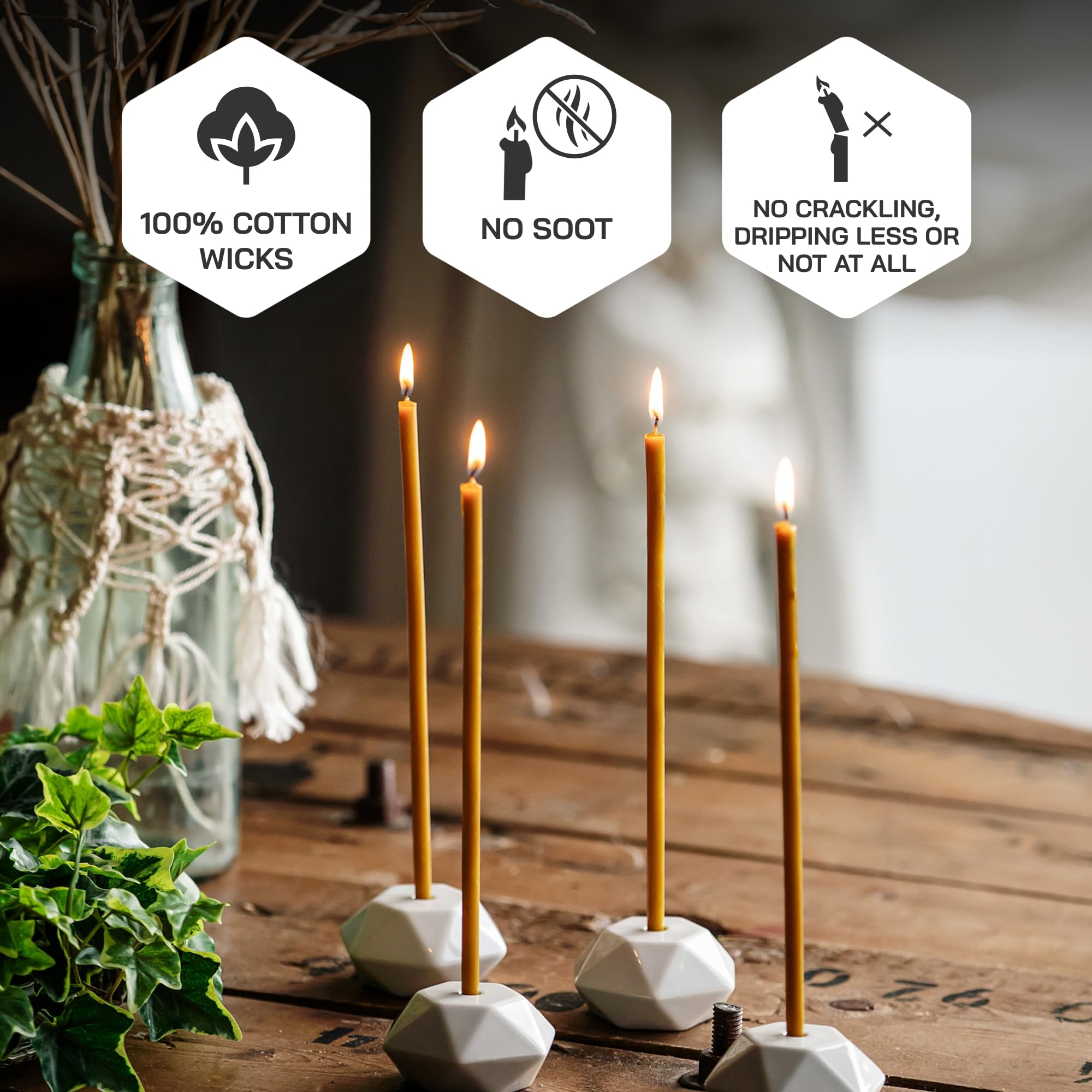 Danilovo Pure Beeswax Candles - No-Drip, Smoke-Less, Tall, Thin Taper Candles – Decorative Candles for Church Prayer, Decor or Birthday Candles – Honey Scented Candles – 7.3”x0.24” (Yellow, 50pcs)