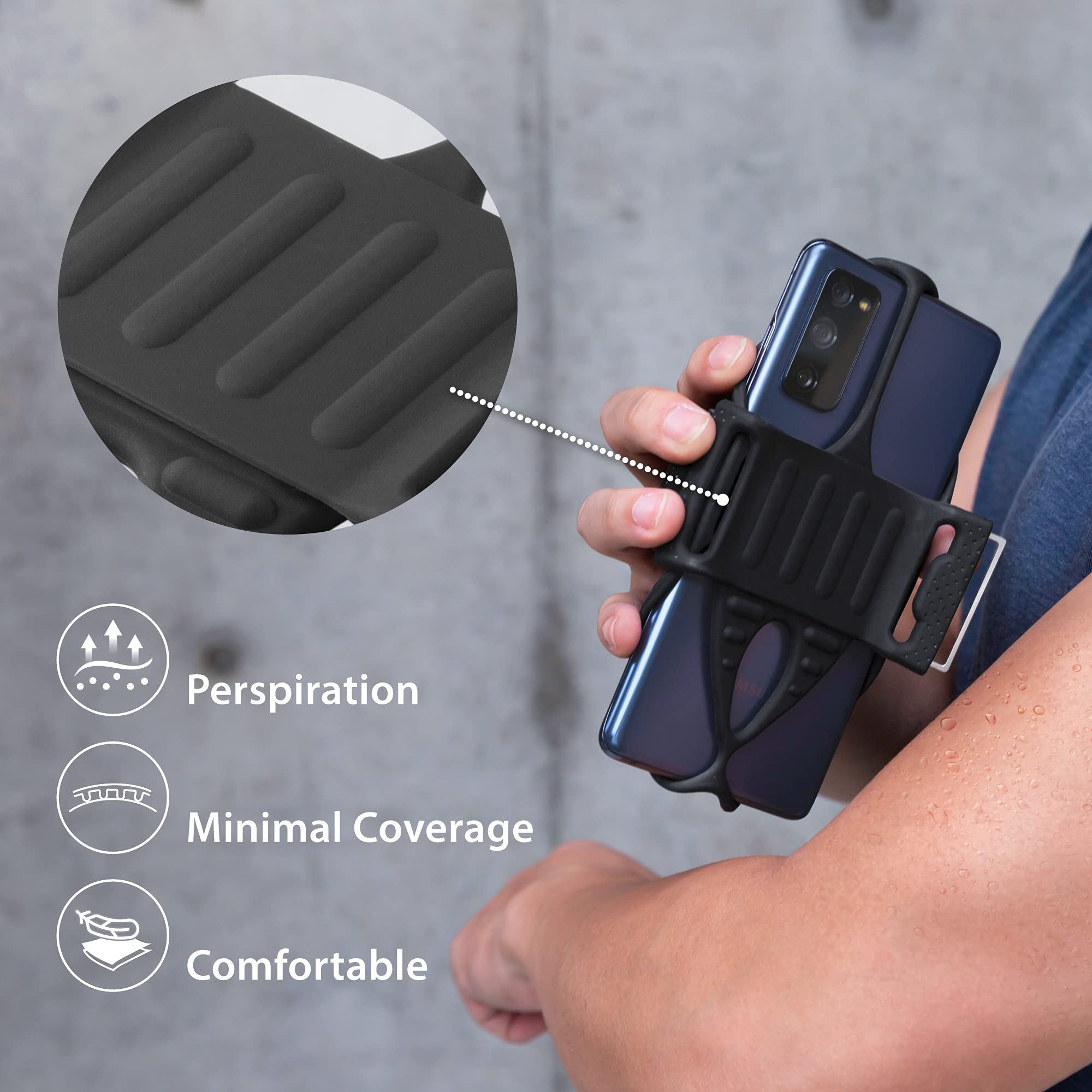 Bone Run Tie 2 Phone Holder for Running Armband Universal Cell Phone Holder, Running Arm Bands for Cell Phone Size 4.7-7.2 Inches for iPhone15 14 13 12 11 Samsung Galaxy (Black -L/Arm 9.8-15.7")