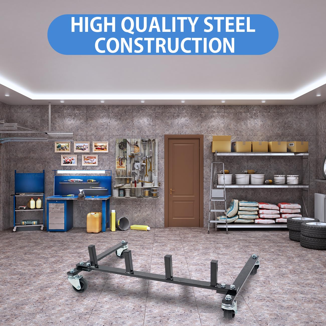 biosp Car Dolly Rack, Jack Stands Cart Storage Rack, Hydraulic Trolley Organizer Holder, Four Wheel Dollies Capacity, Four 360-Degree Rolling Casters, 31''*19''*4'', Transporter Trailer Accessories