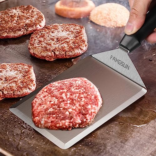 FANGSUN Smashed Burger Press Kit, Stainless Steel Burger Smasher & Grill Spatula for Outdoor Cooking, 5.8β Hamburger Press & 5" BBQ Spatula, Griddle Accessories Kit for Flat Griddle, Grilling Gift