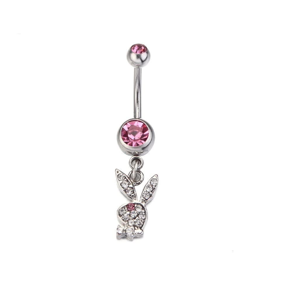 Bunny Belly Button Nail Multi Rhinestone Paved 316L Surgical Steel Playboi Rabbit Dangle Navel Ring Barbell Body Piercing Jewelry For Adults