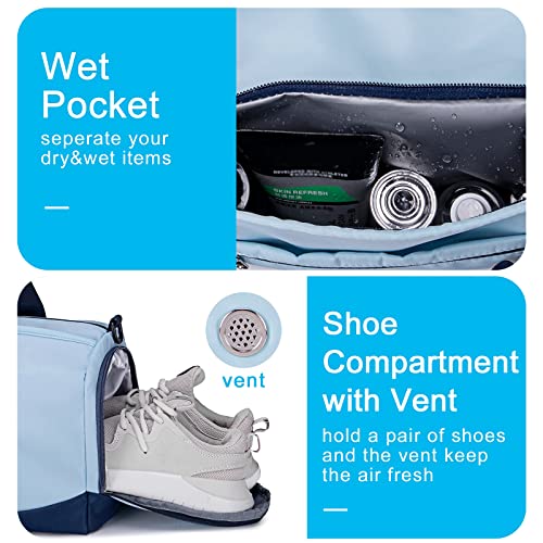 Gym Duffle Bag for Women with Wet Pocket Shoes Compartment Carry On Bag Weekender Overnight Duffel Bag with Shoe Compartment Wet Pocket