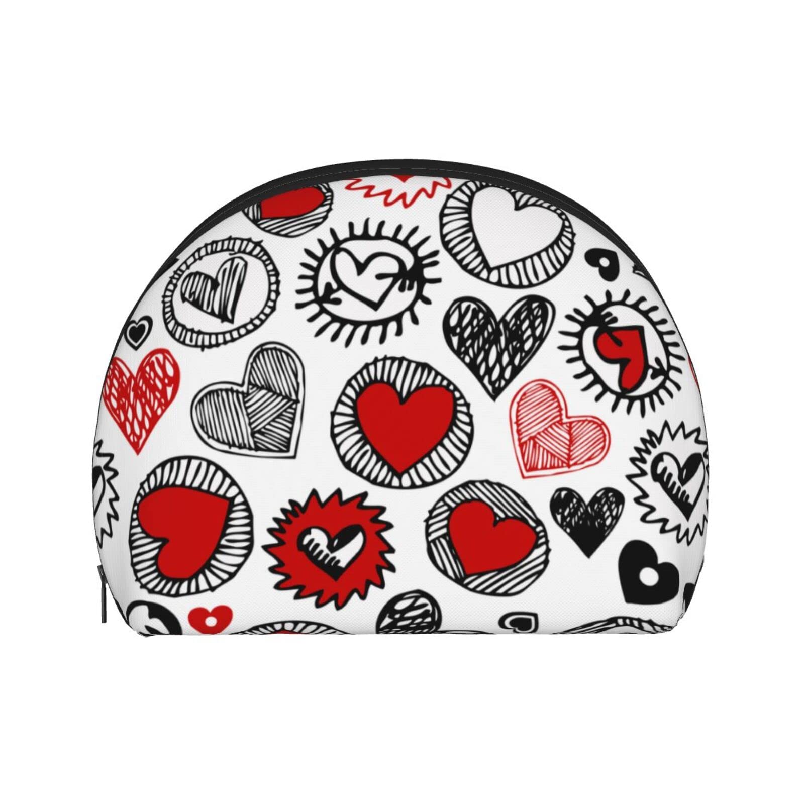 Coin Purse Pouch for Women Girls Zipper Small Change Purse Cute Shell Shape Red Hearts, 3.5x4.7inches