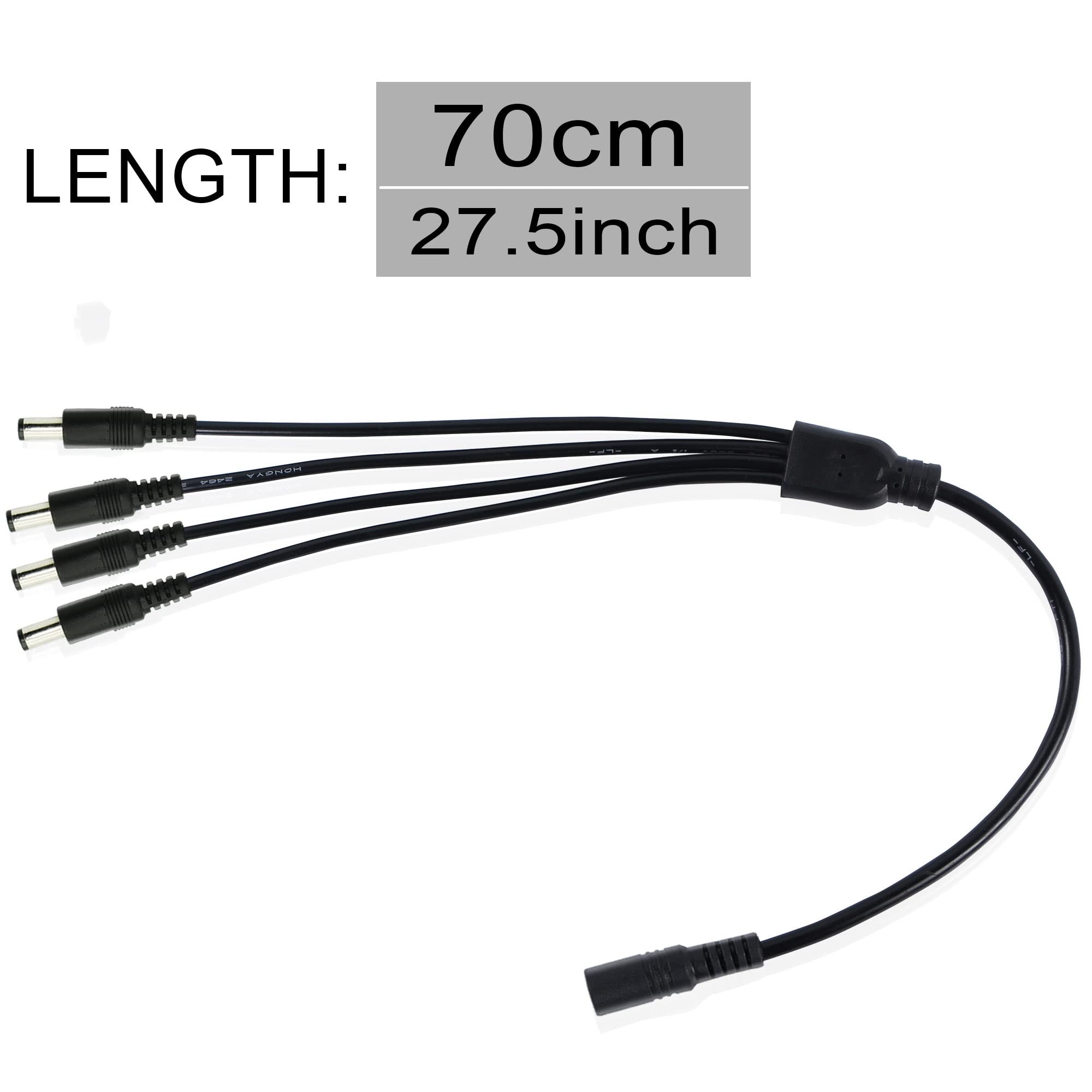 GINTOOYUN DC Splitter Cable 1 Female to 4 Male 5.5mm x 2.1mm, 12V DC Power Extension Cable Splitter Adapter for CCTV Security Camera, LED Strip Light, etc 0.7m (1 to 4 Way)