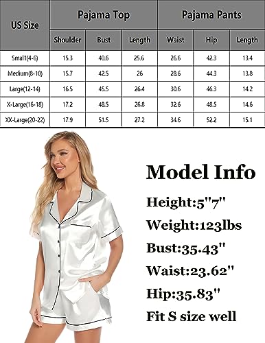 Gepansis Women Satin Bridal Pajama Sets Button Down Short Sleeve 2Pcs Silk Sleepwear Pj Set White X-Large