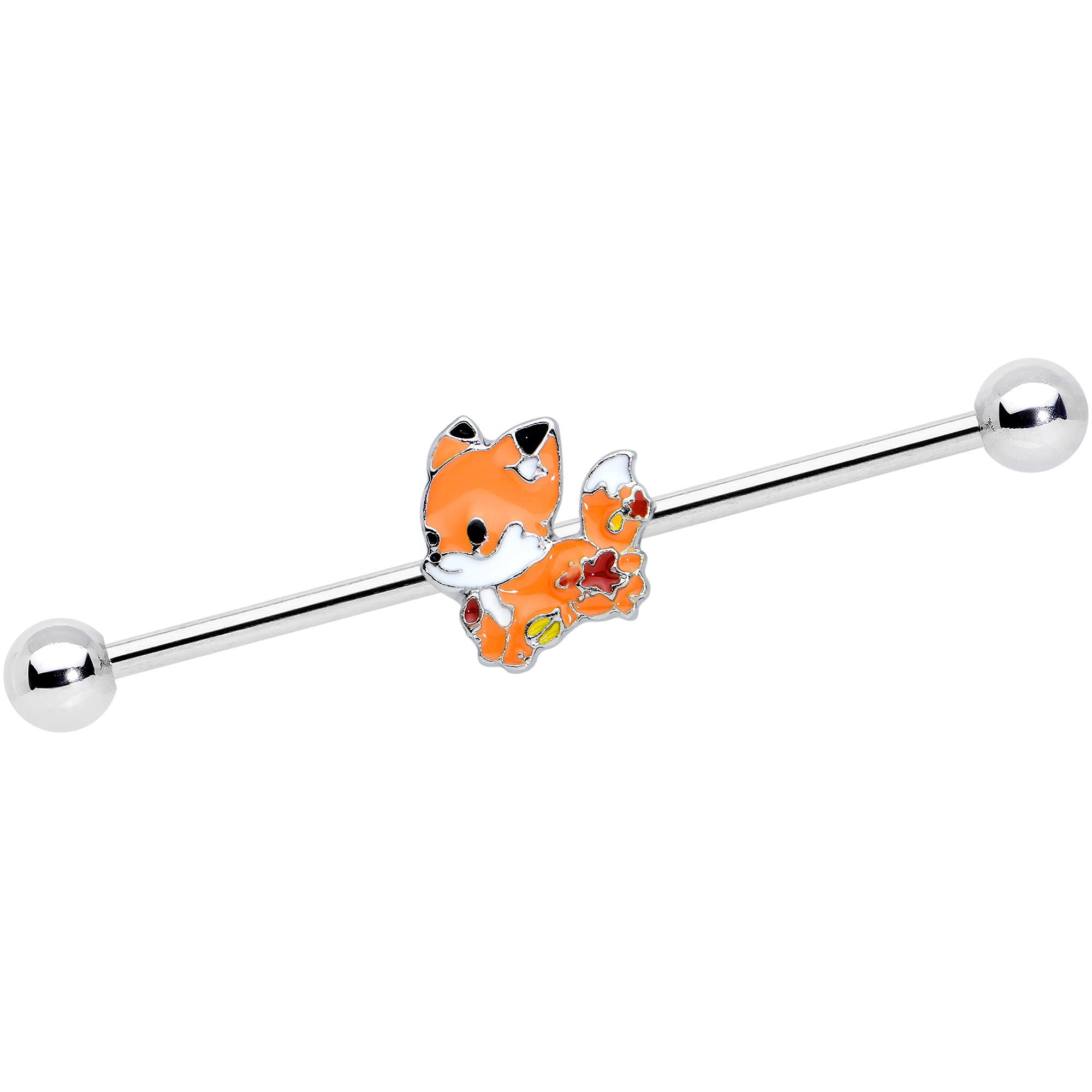 Body Candy Womens 14G 316L Stainless Steel Helix Cartilage Earring Cute Fall Fox Industrial Barbell 1 1/2"