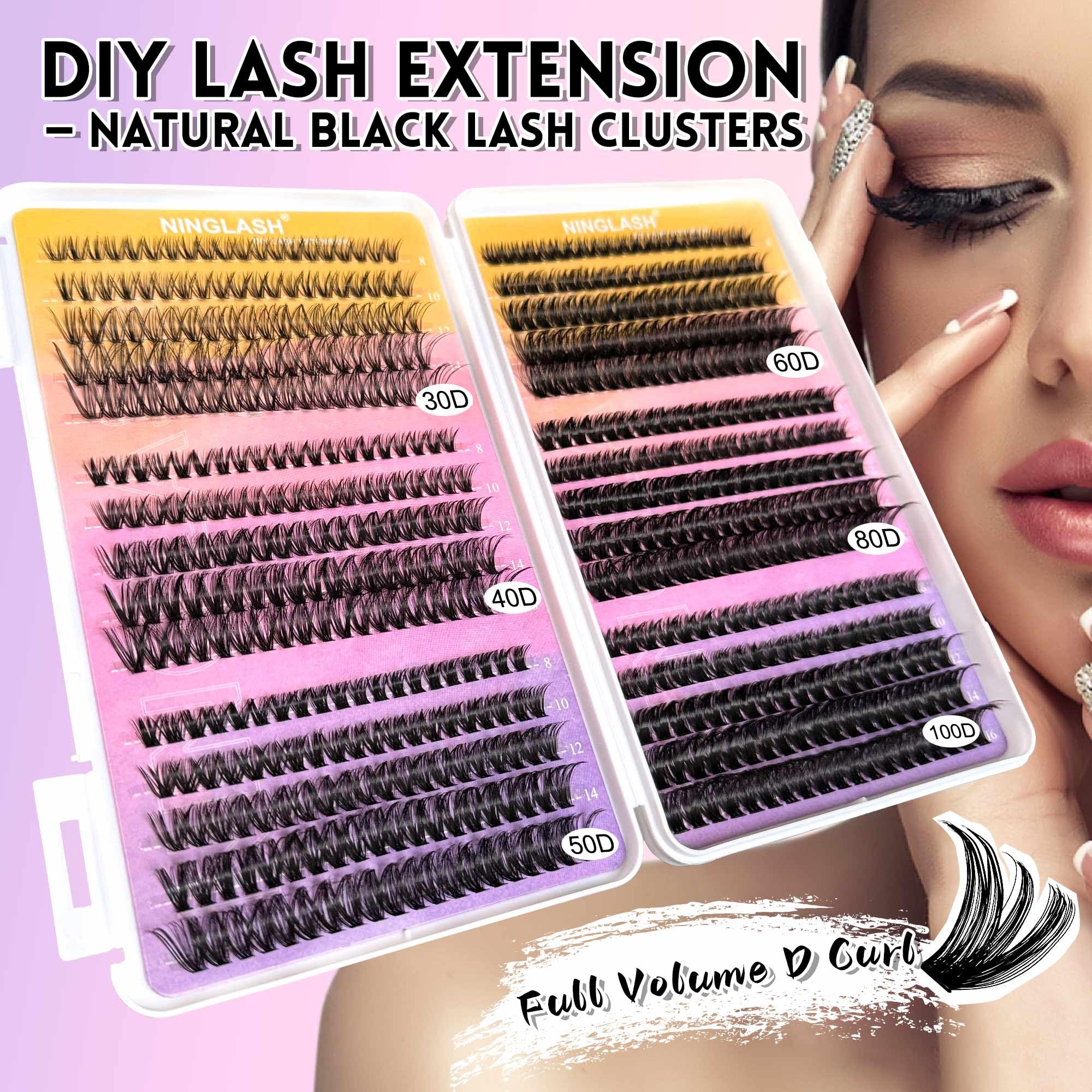 Clear Band Lashes Clusters Ninglash R3 D Curl DIY Eyelash Extension, 56 Pcs Individual Lashes Extensions, Soft Natural Lightweight 10/12/14/16mm Mix Resuale Eyelash Cluster Lashes for Home use …