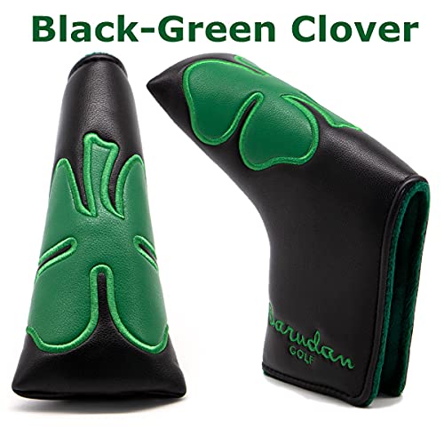 Barudan Golf Blade Putter Head Cover, 4 Leaf Clover Lucky Golf Putter Headcover Magnetic - Club Protective Case fits for Scotty Cameron, Odyssey, Ping - PU Leather Golf Headcovers