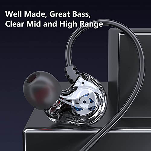 Holiper Dual Driver Wired Headphones with Mic, HD Sound Bass Boosted Ear Buds, Anti-Tangle Braided Cord