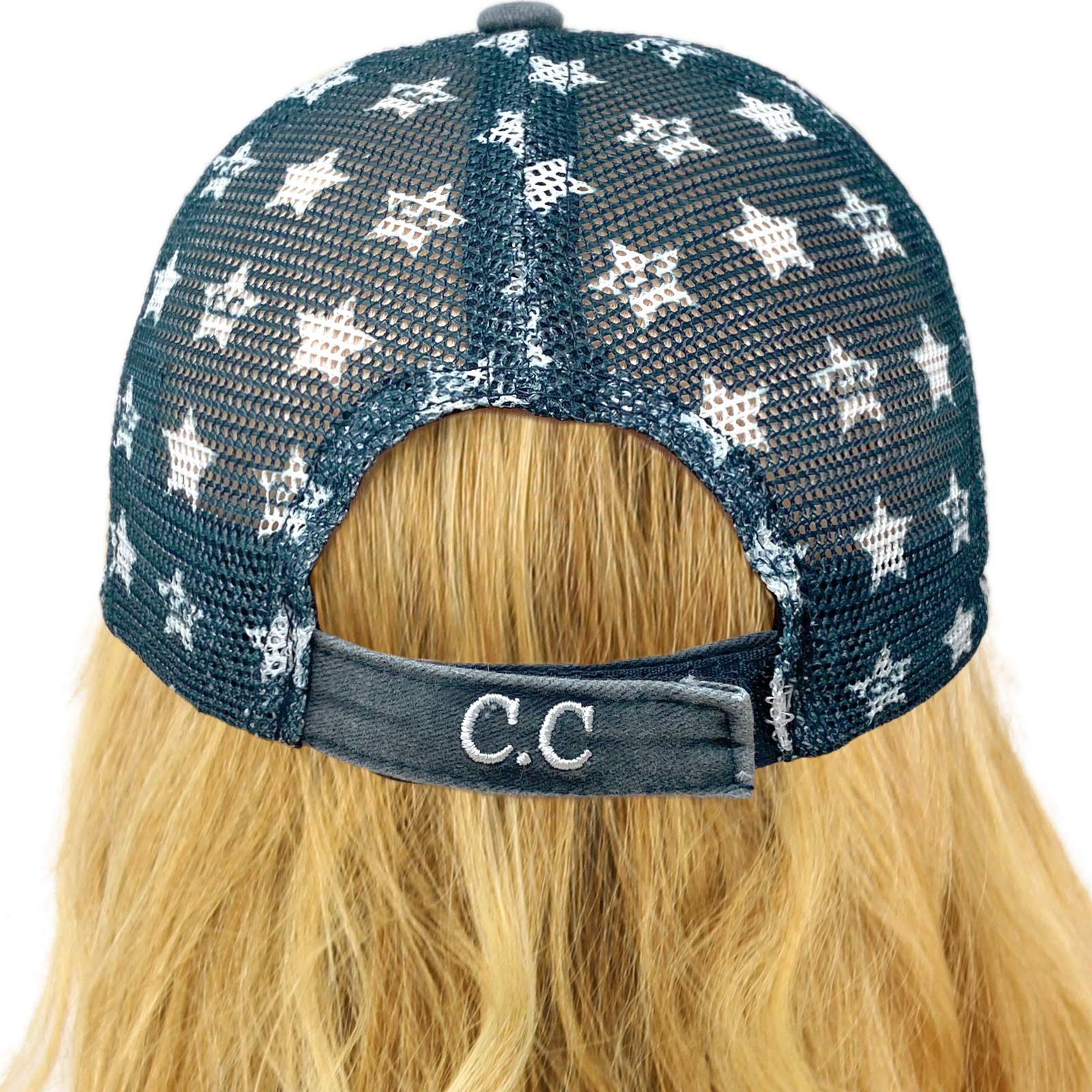 CC Everyday Distressed Trucker Mesh Summer Vented Baseball Sun Cap Hat (Patch American Flag)