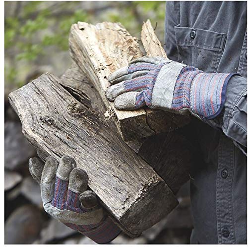 Benchmark 12 Pack - Leather and Cotton Work Gloves - Garage, Yard, Garden, Industrial, Commercial - One Size Fits Most