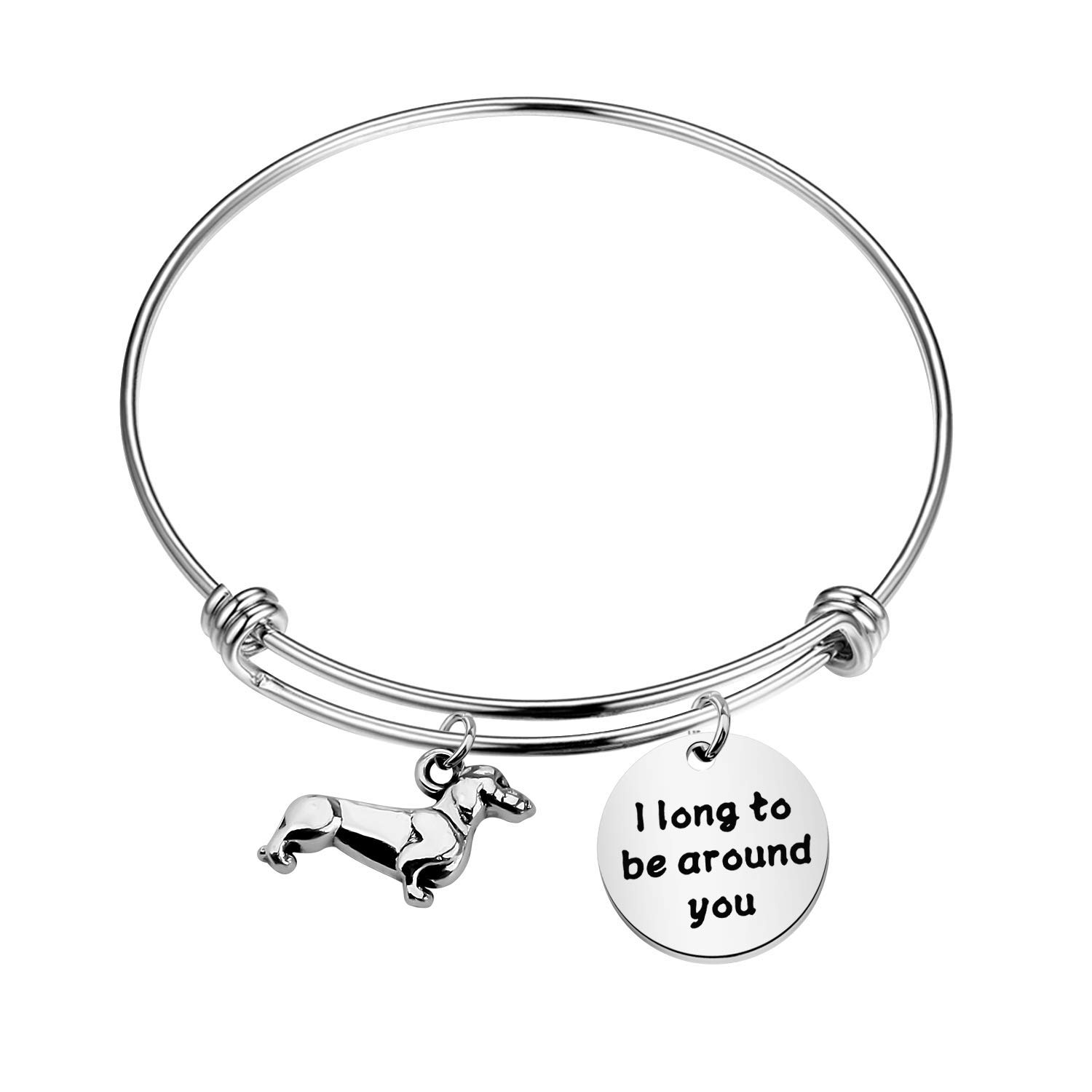 BAUNA Dachshund Bracelet Doxie Dog Jewelry I Long To Be Around You Wiener Dog Pet Owner Gift For Dachshund Lover (Dachshund Bracelet)