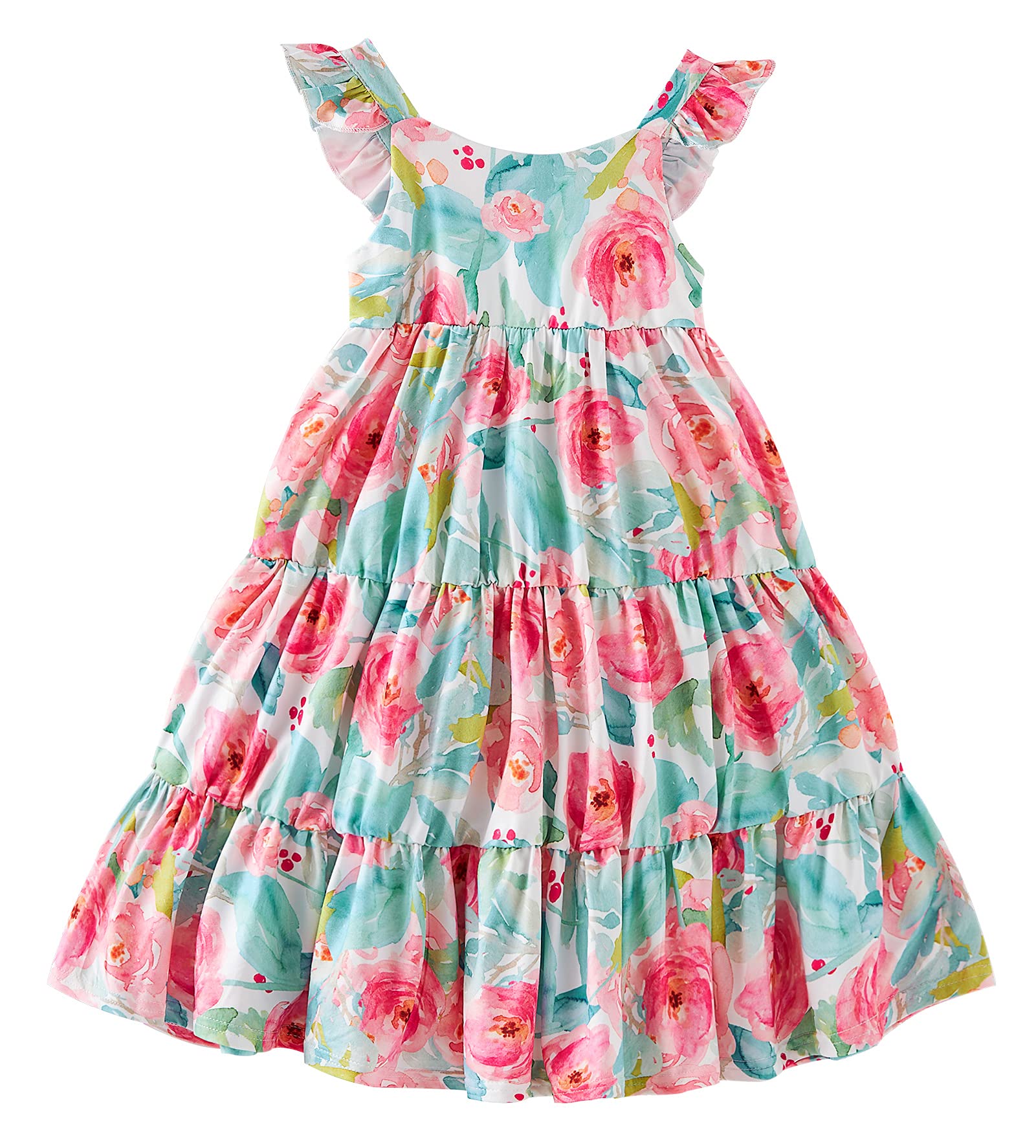 Girl Floral Dresses Size 6 Little Girls Dress Size 5 Pink Casual Sundresses 5T A-Line Knee-Length Pleated Frocks