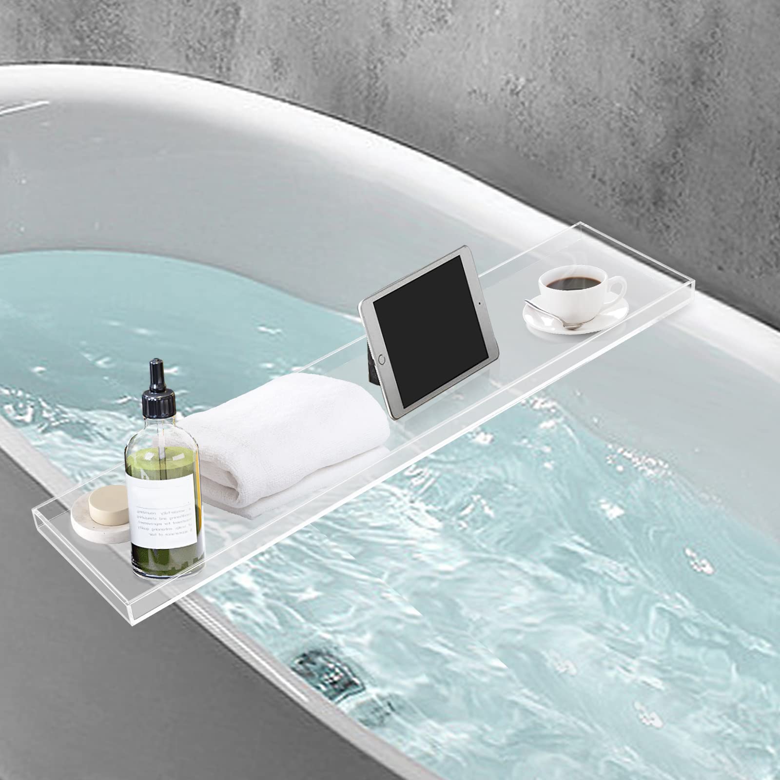 Clear Bathtub Tray Caddy,Acrylic Bath Tray,Bath Tub Table for Home Bathroom