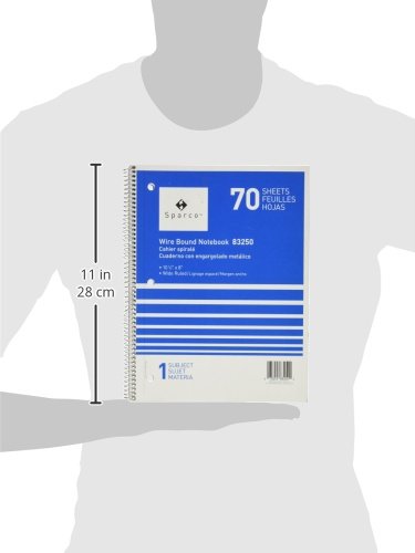 Sparco Notebooks, 1 Subject, 10-1/2 x 8 Inches, Wide Ruled, 70 Sheets, Assorted (SPR83250)